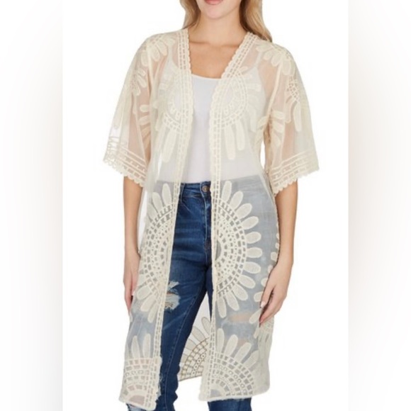 Rebellion | Tops | Rebellion Sheer Lace Embroidered Medallion Duster ...
